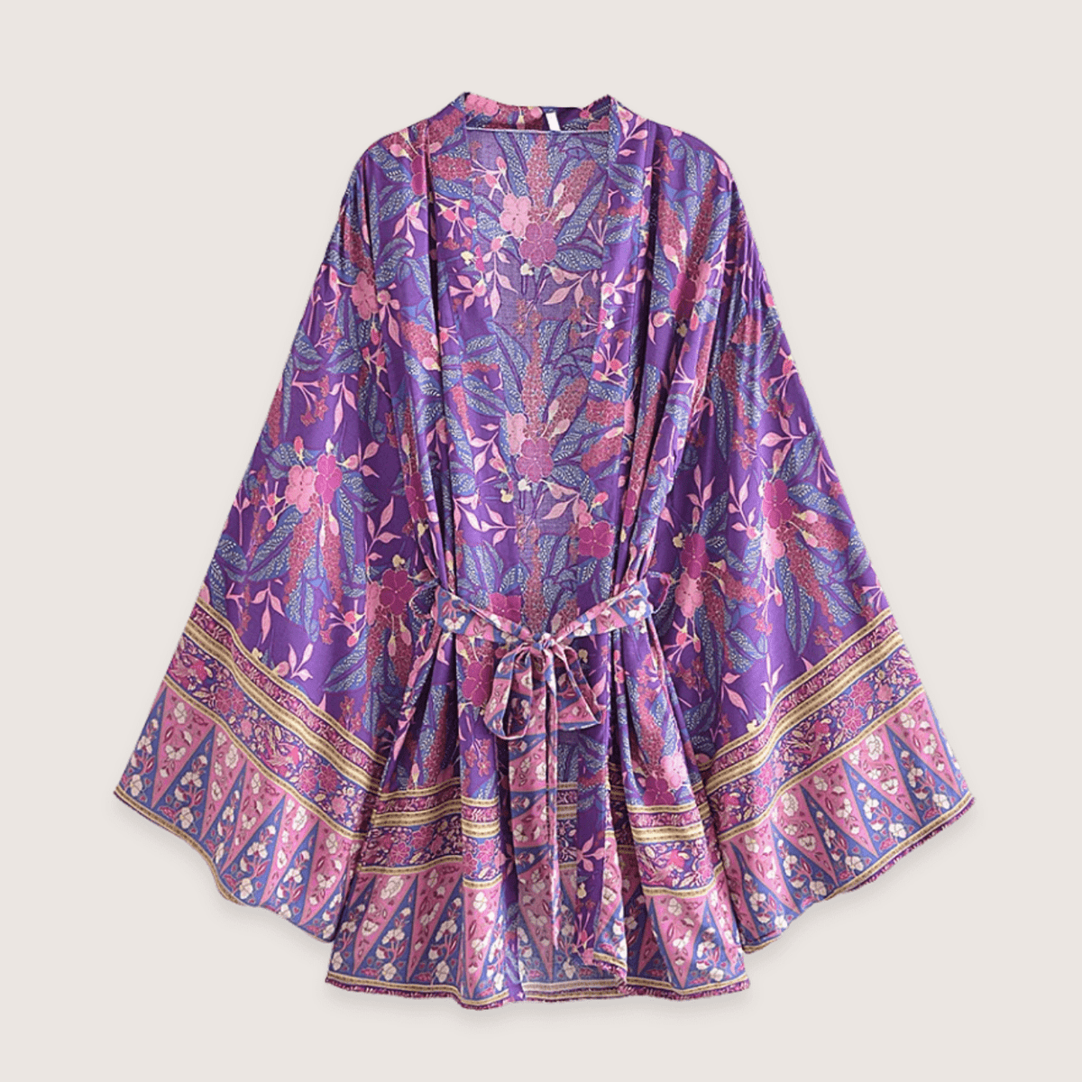 Kimono court plage violet fleuri – unKimono®